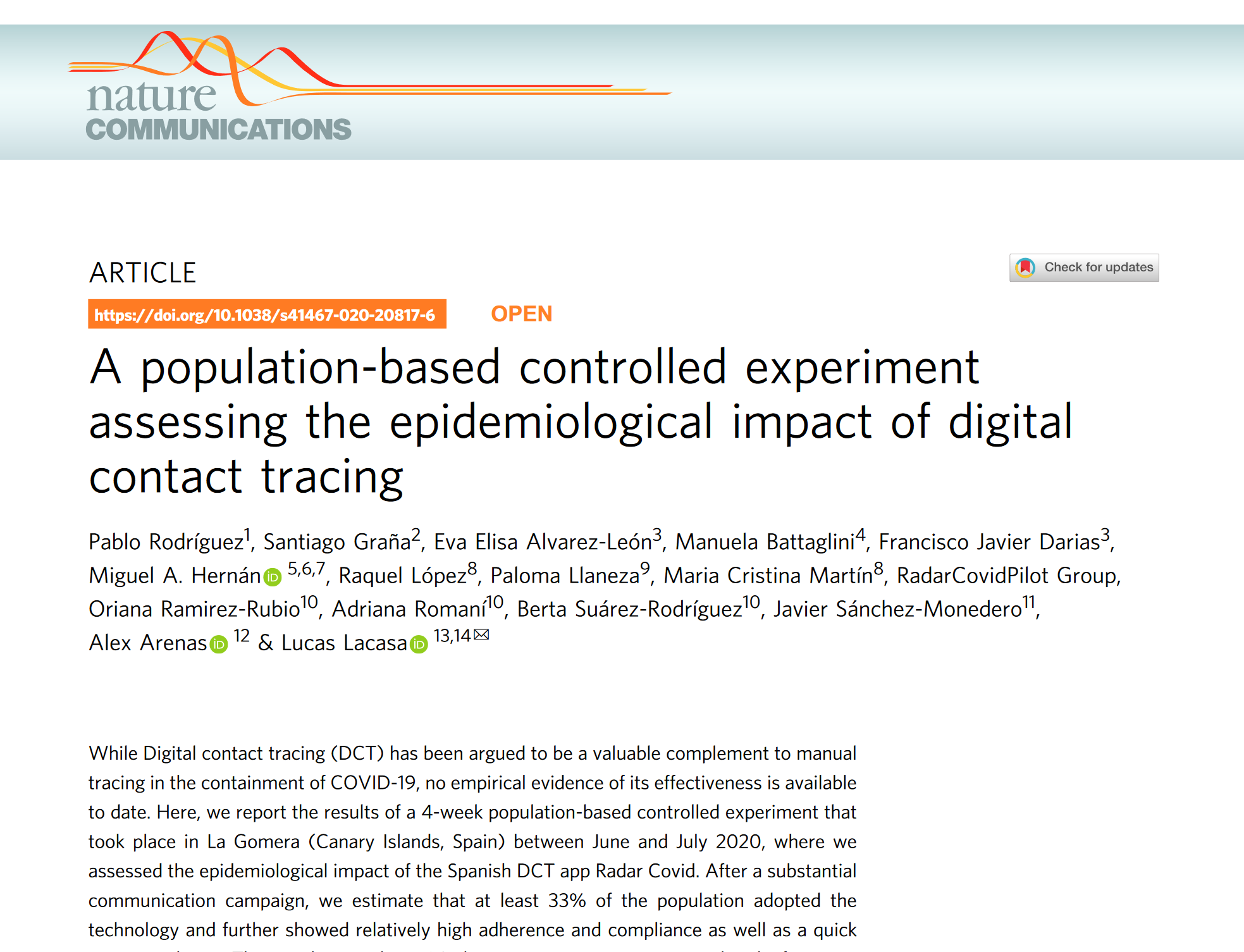 Publicamos en Nature los resultados de la app de contact tracing Radar ...